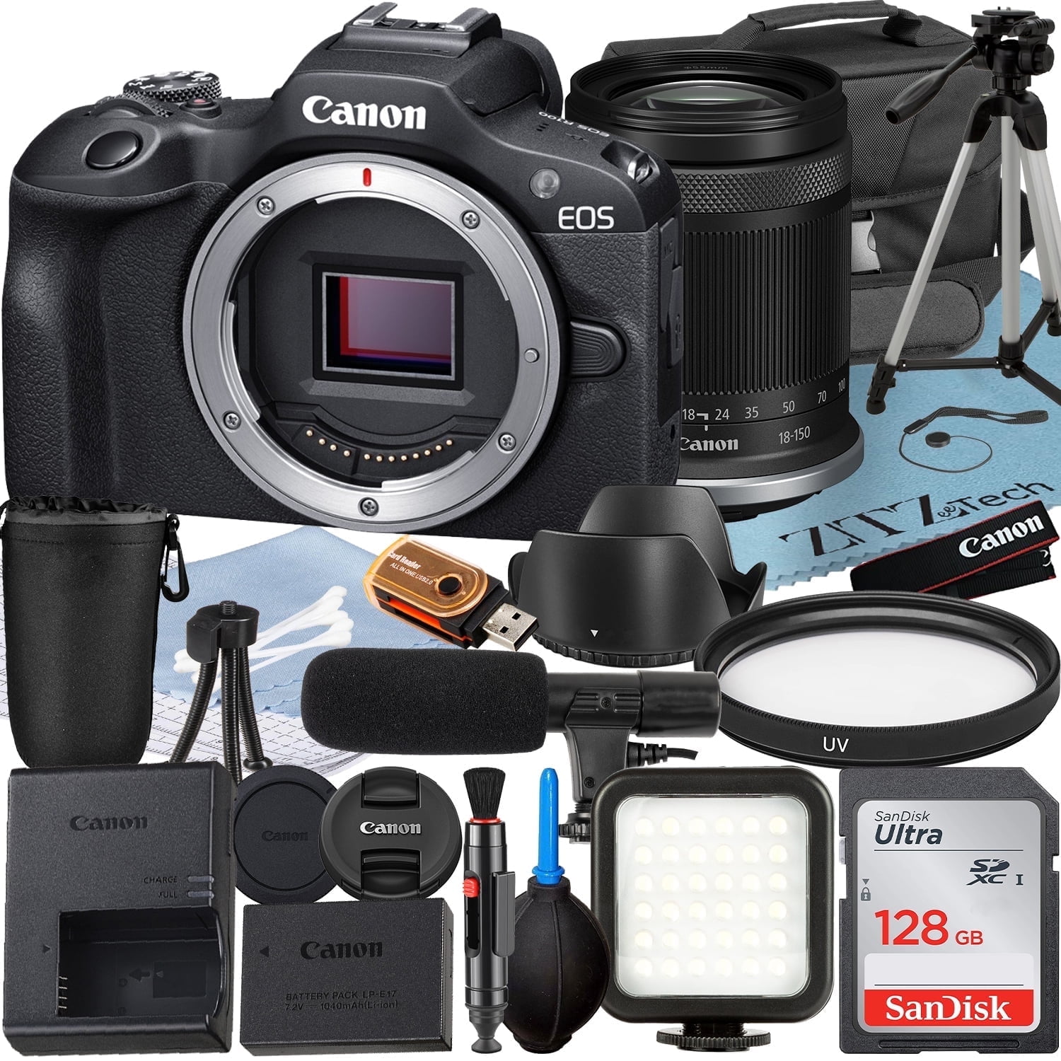 Canon EOS R100 Mirrorless Camera with RF-S 18-150mm Lens + 128GB Memory ...