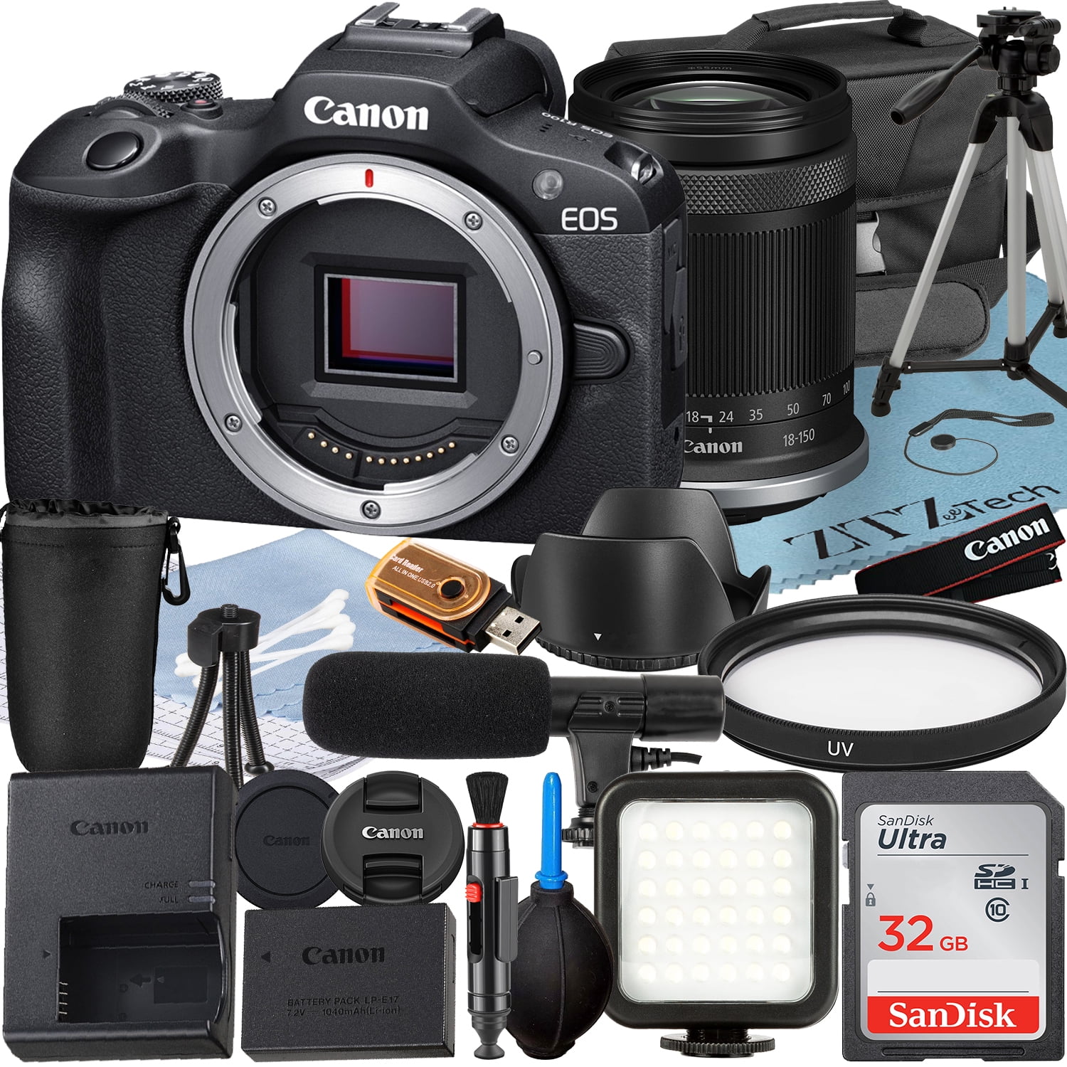 Canon EOS R100 Mirrorless Camera with 18-150mm Lens, 32GB Card, Case ...