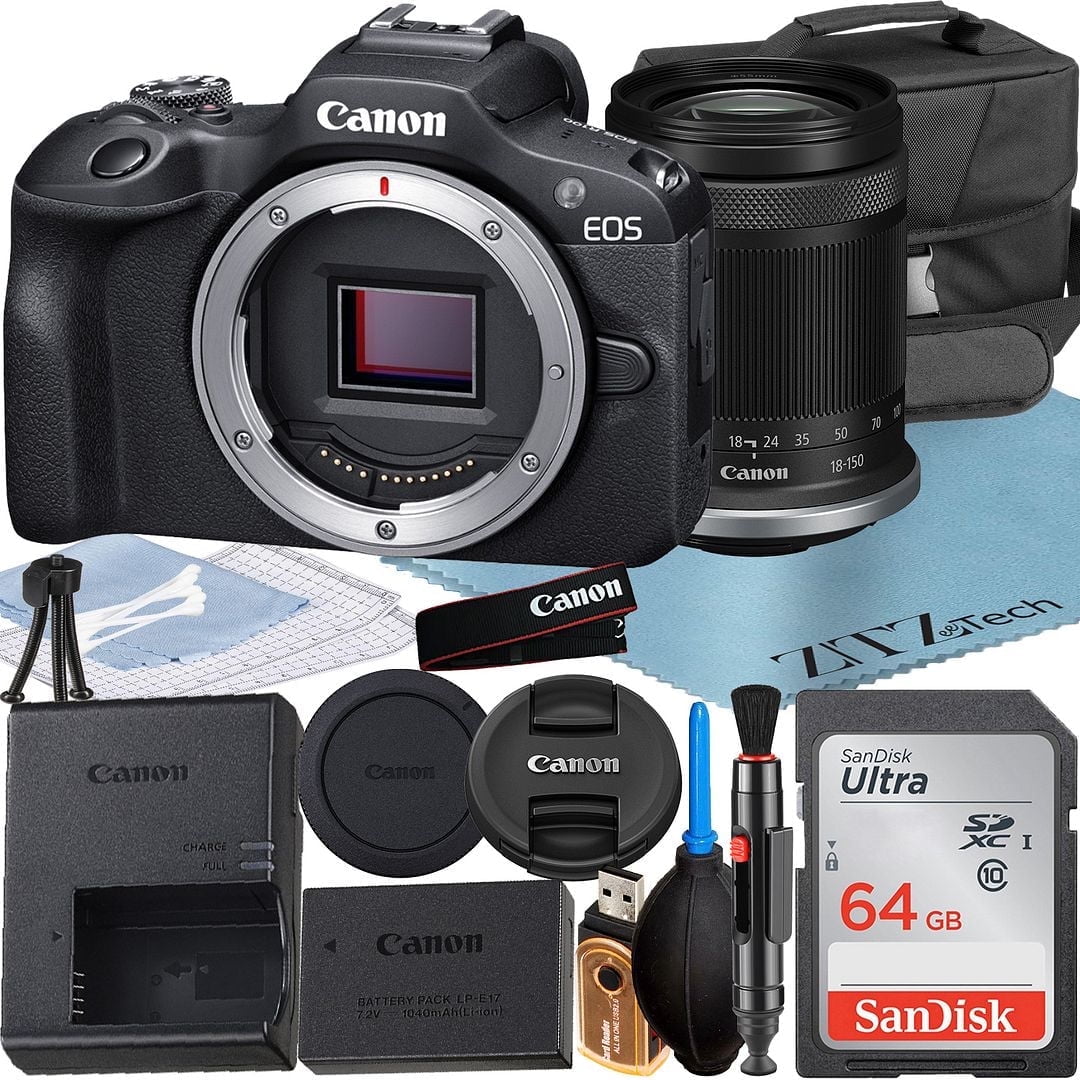 Canon EOS R100 Mirrorless Camera with RF-S 18-150mm Lens + SanDisk 64GB ...