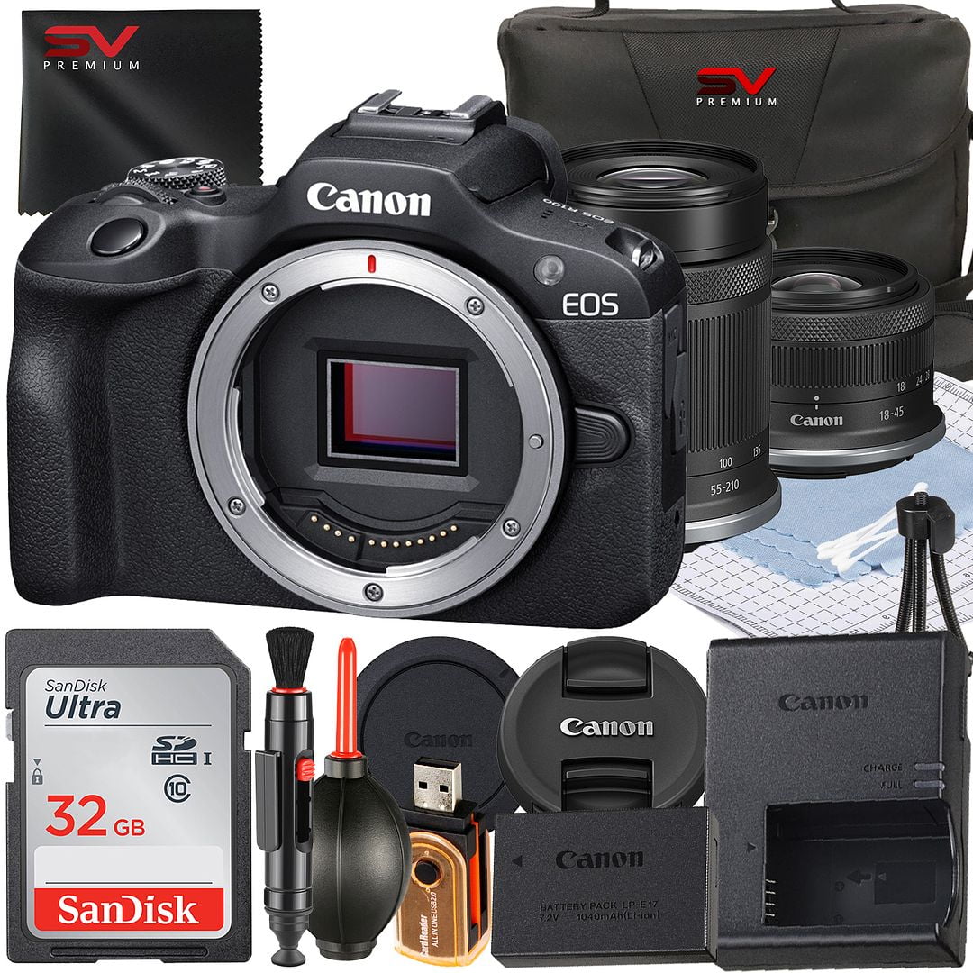 Canon EOS R100 Mirrorless Camera with 18-45mm and 55-210mm Lenses, 32GB ...