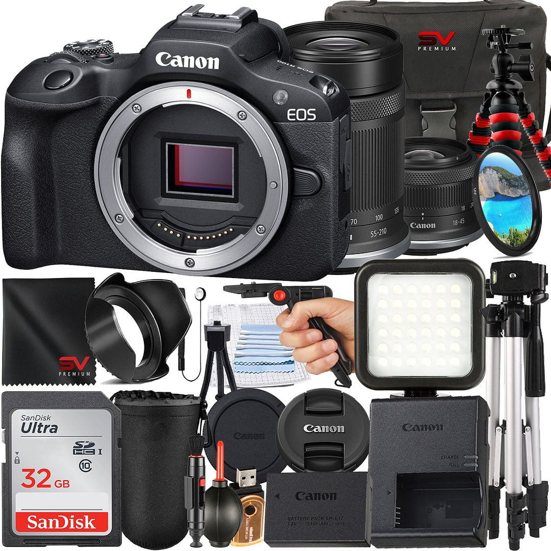 Canon EOS R100 Camera with 18-45mm + 55-210mm Lens, 32GB Card, Case ...