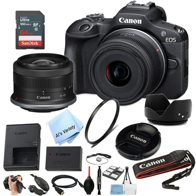 Canon EOS R100 Mirrorless Camera with RF-S 18-45mm Lens, 64GB SD Card ...