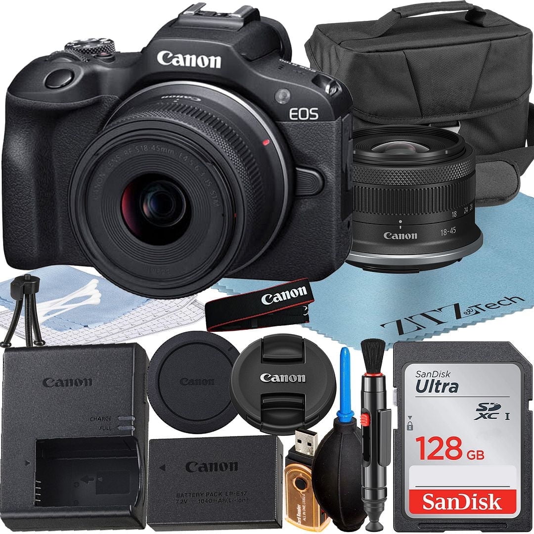 Canon EOS R100 Mirrorless Camera with 18-45mm Lens, 128GB SanDisk Card ...