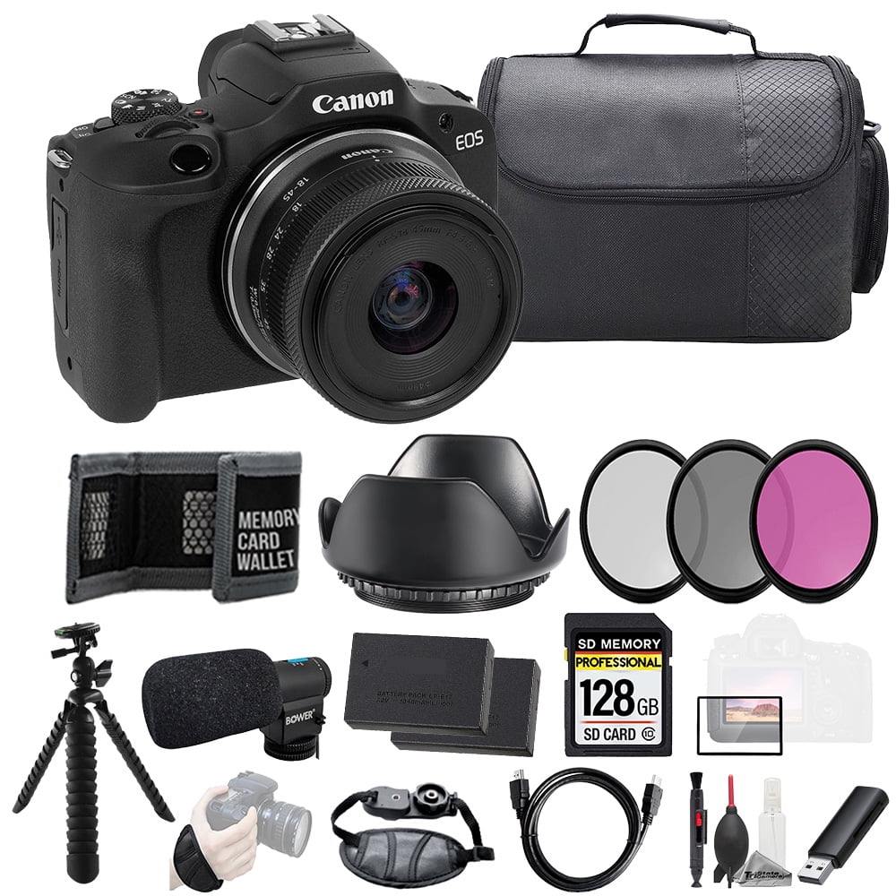 Canon EOS R100 with 18-45mm Lens + Mic +128GB +Ext Bat+3PC Filter- Kit ...