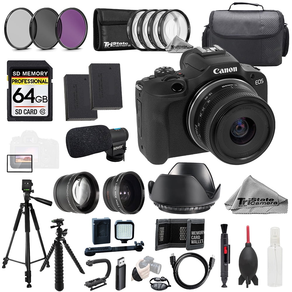 Canon EOS R100 with 18-45mm Lens + Mic +64GB+ 9 PC Filter-MEGA Kit ...