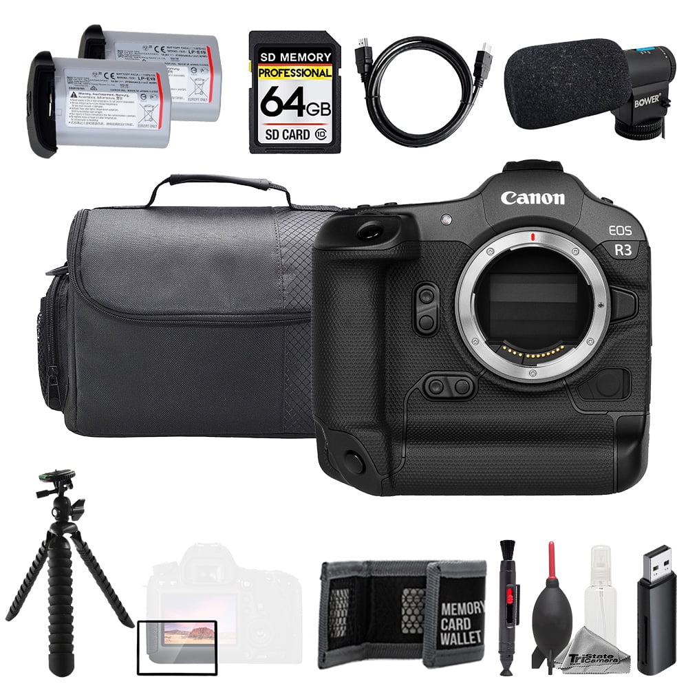 Canon EOS R3 (Body) + Mic + 64GB + Extra Battery+ Tripod- Accessory Kit ...