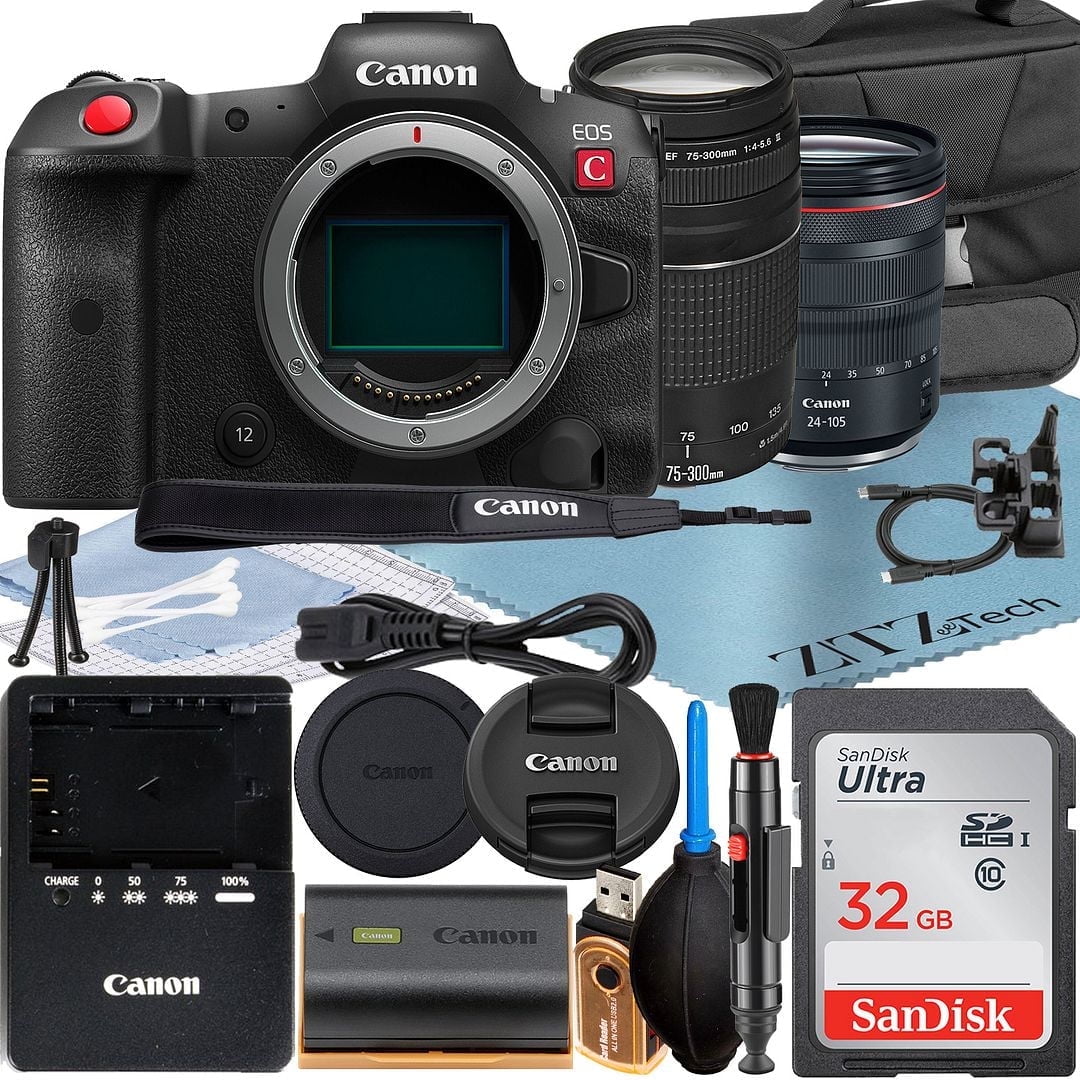 Canon EOS R5 C Mirrorless Cinema Camera, RF 24-105mm + EF 75-300mm Lens ...