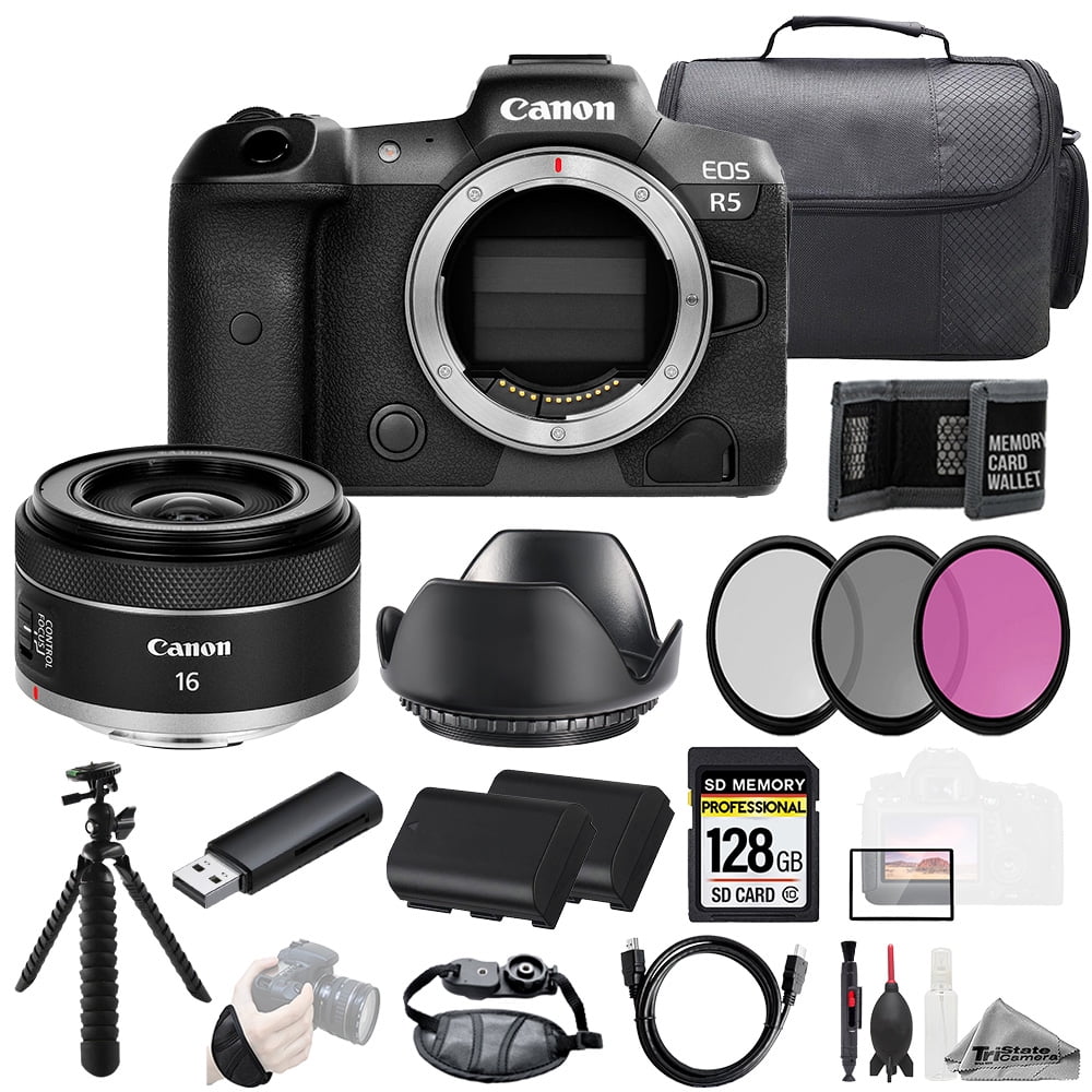 Canon EOS R5 Camera + RF 16mm f/2.8 STM Lens 128GB + Ext Bat+ 3 PC ...