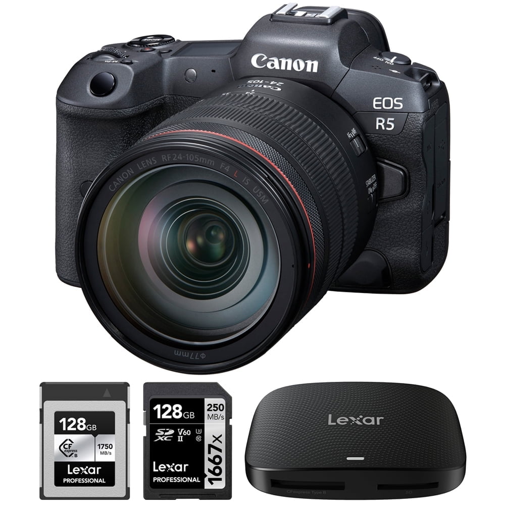Canon EOS R5 Camera w/ 24-105mm Lens + 128GB CFexpress Card + 128GB ...