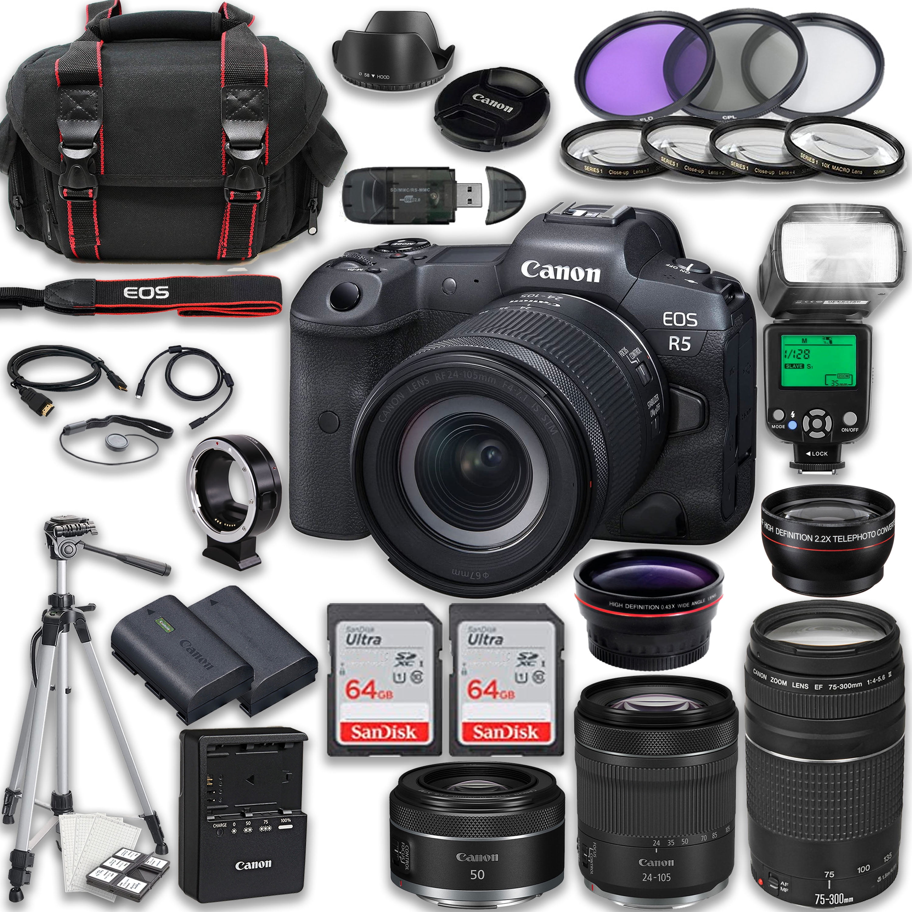 Canon EOS R5 Full Frame Mirrorless Camera with RF 24-105mm STM & 75 ...