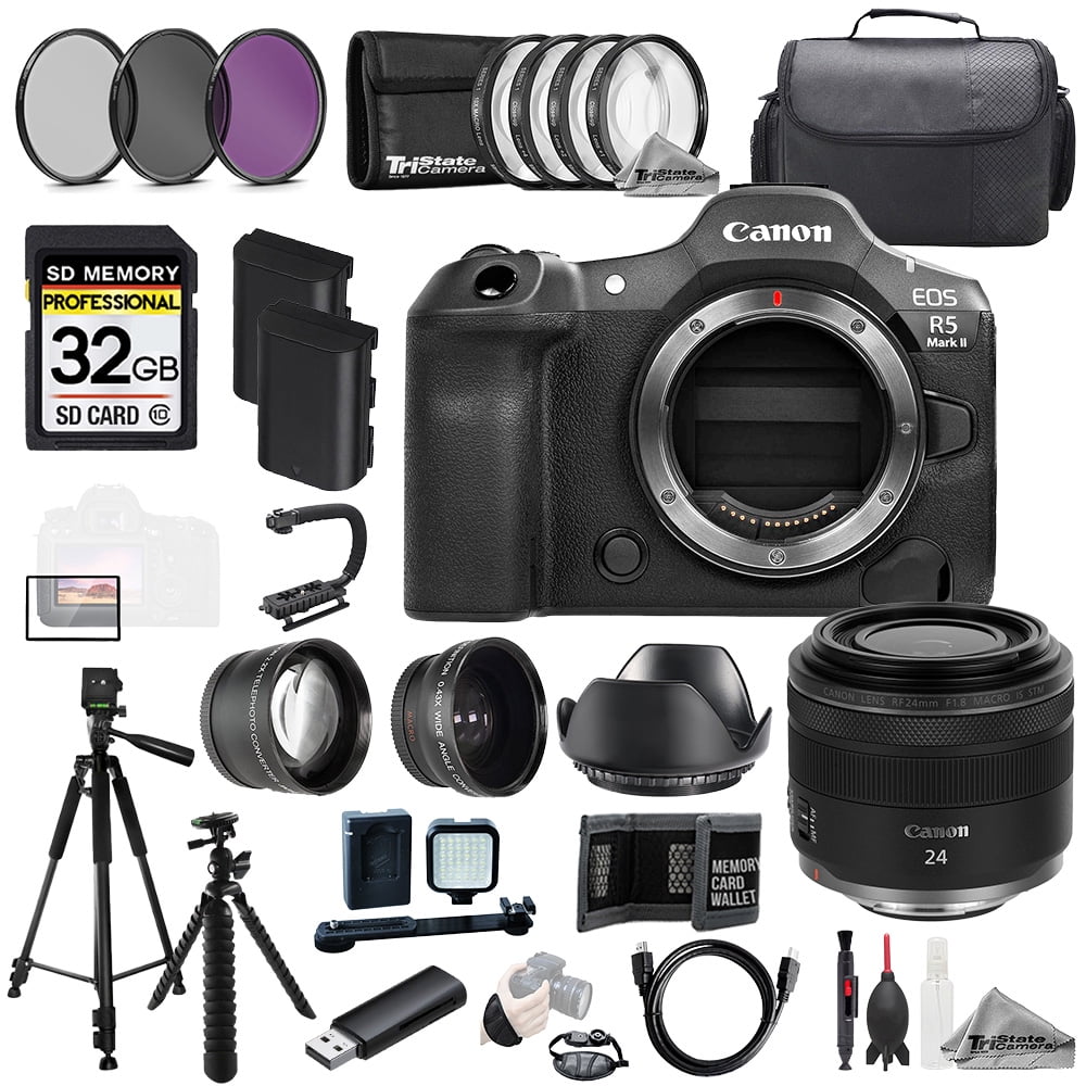 Canon EOS R5 II Camera + 24mm f/1.8 Macro IS STM Lens +32GB+Ext Bat+9 ...
