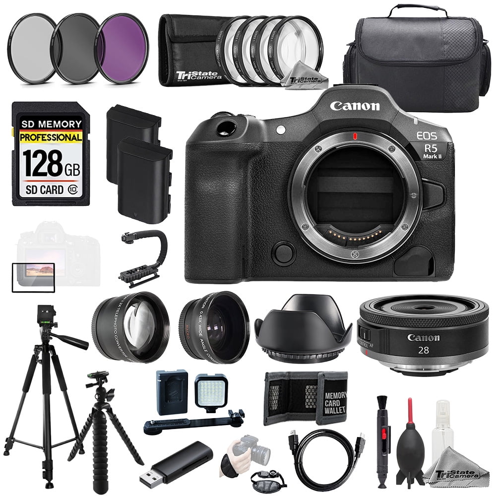 Canon EOS R5 II Camera + 28mm f/2.8 STM Lens+128GB+Ext Bat+9 PC Filtr ...