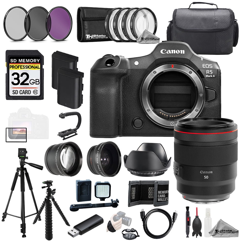 Canon EOS R5 II Camera + 50mm f/1.2 L USM Lens +32GB+Ext Bat+9 PC Filtr ...
