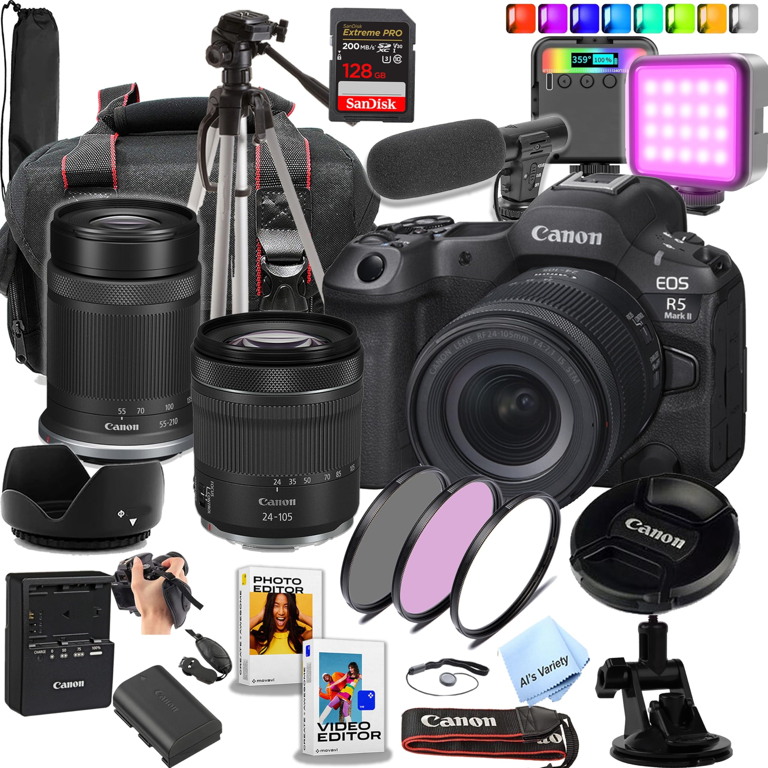 Canon EOS R5 Mark II 45 MP Full-Frame Mirrorless Camera with 24-105mm & 55-210mm Lenses (Content ...