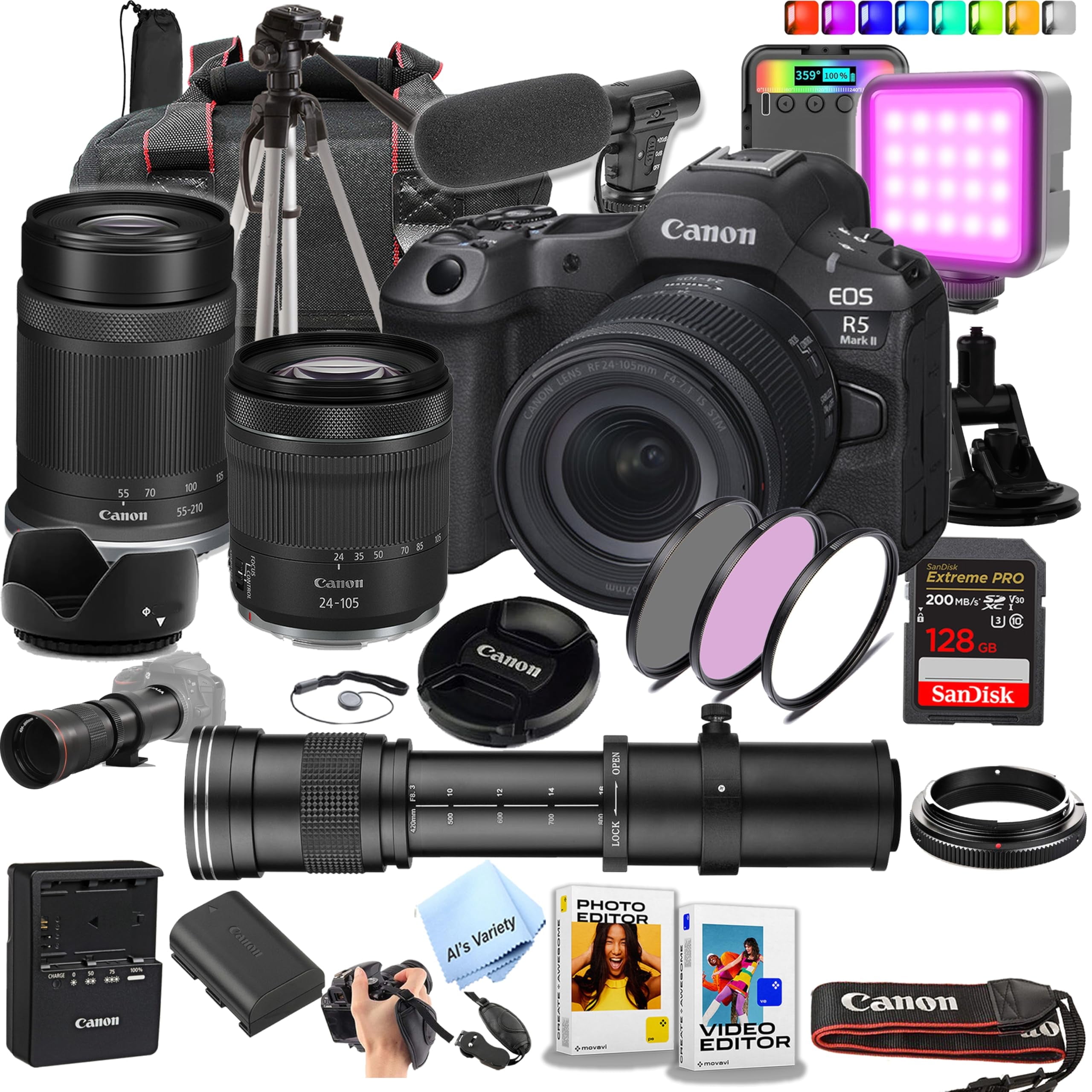 Canon EOS R5 Mark II Full-Frame Mirrorless Camera with 24-105mm & 55 ...