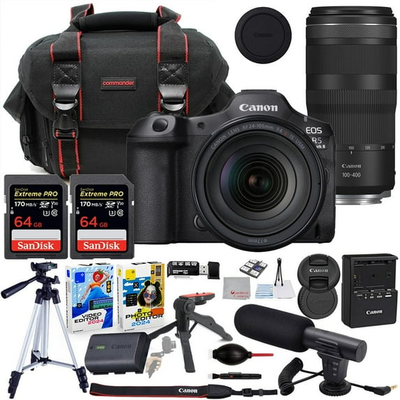 Canon EOS R5 Mark II Mirrorless Camera with 24-105mm f/4 & 100-400mm ...