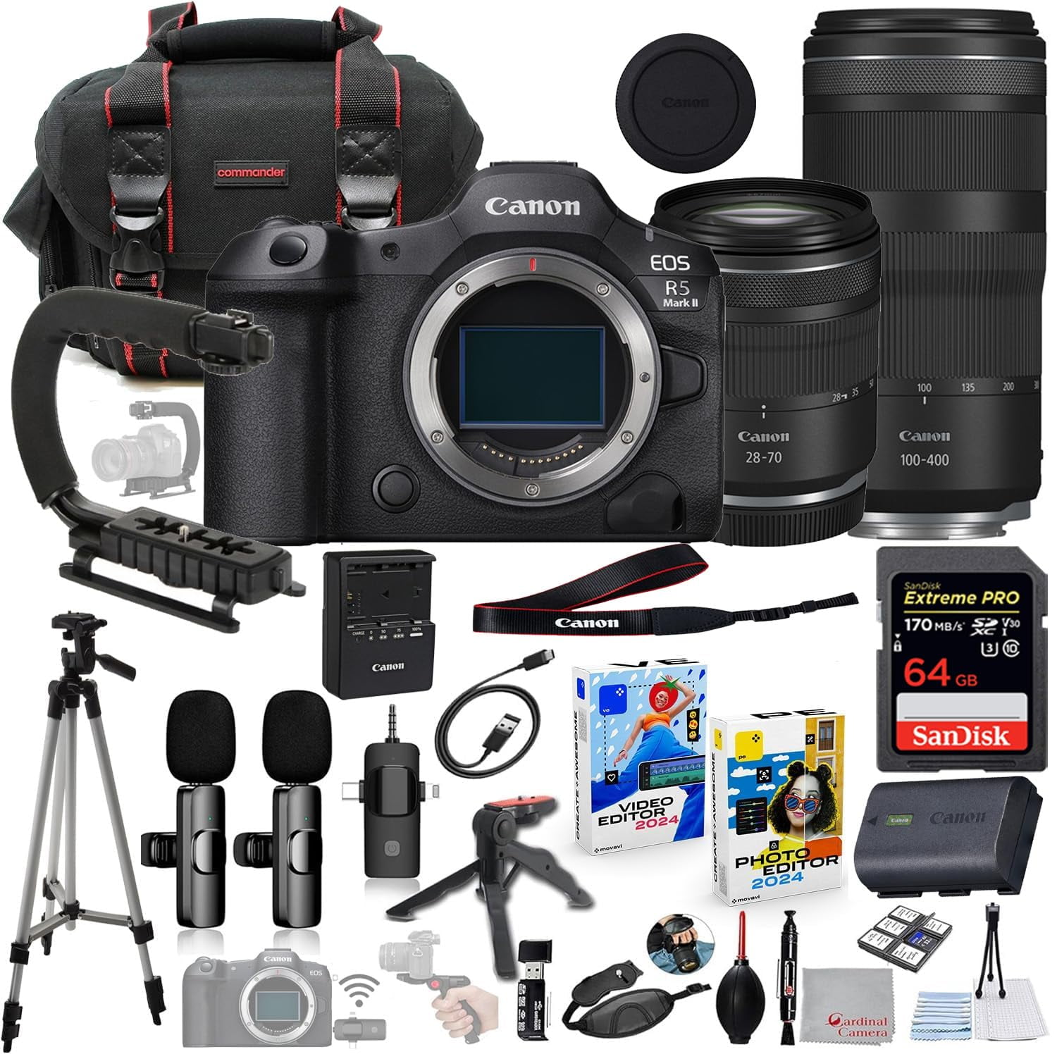 Canon EOS R5 Mark II Mirrorless Camera with 28-70mm & 100-400mm Lens ...