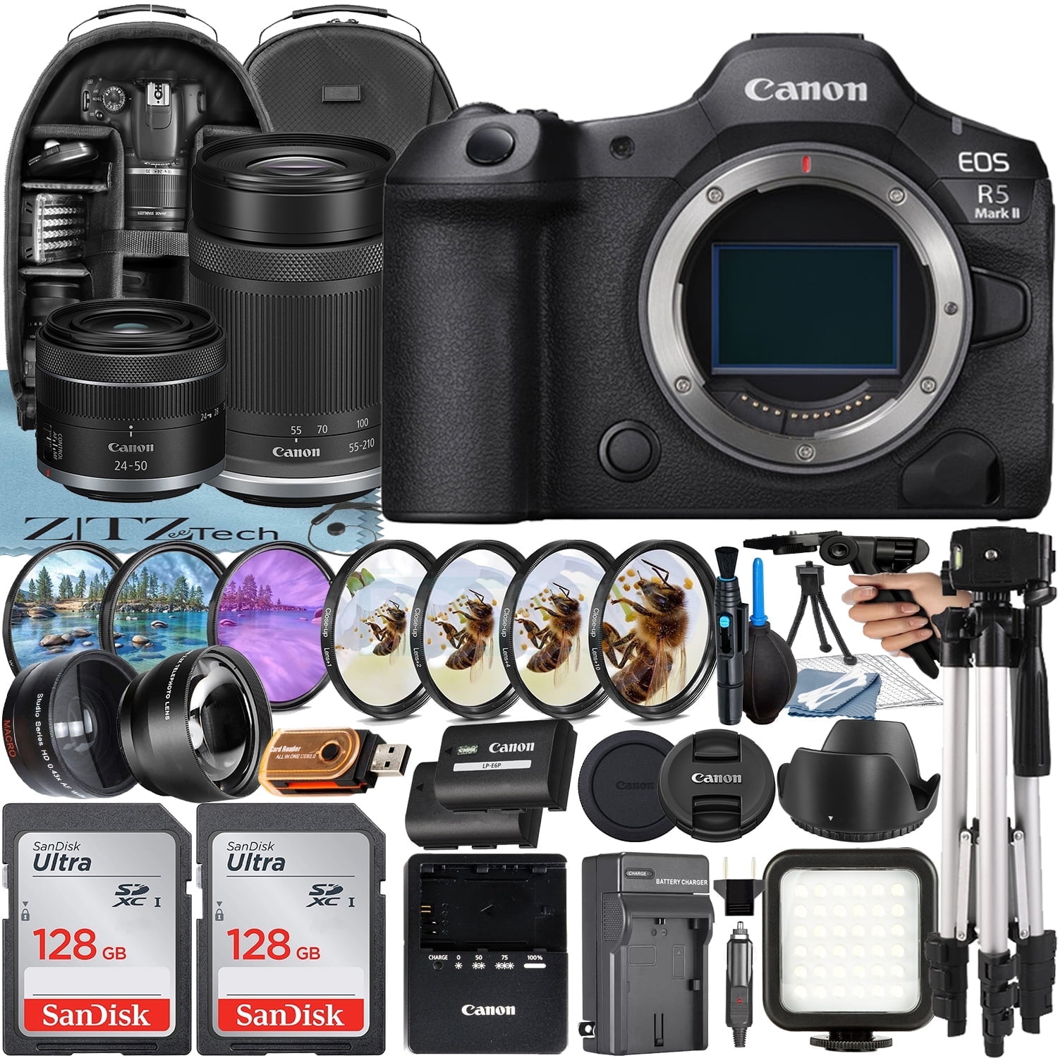 Canon EOS R5 Mark II Mirrorless Camera with RF 24-50mm + RF-S 55-210mm ...