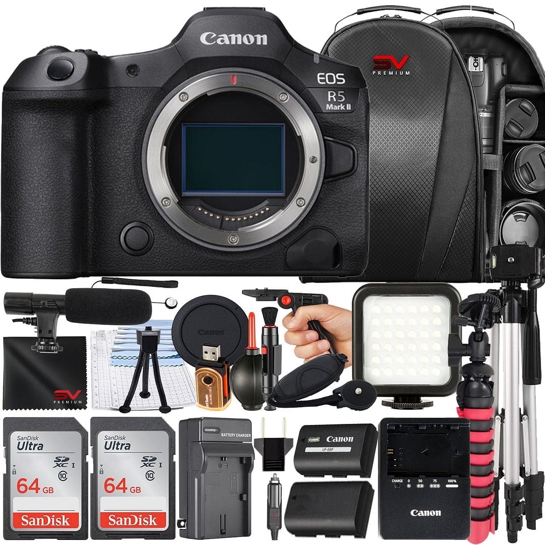 Canon EOS R5 Mark II Mirrorless Camera with 2 Pack 64GB SanDisk Memory ...