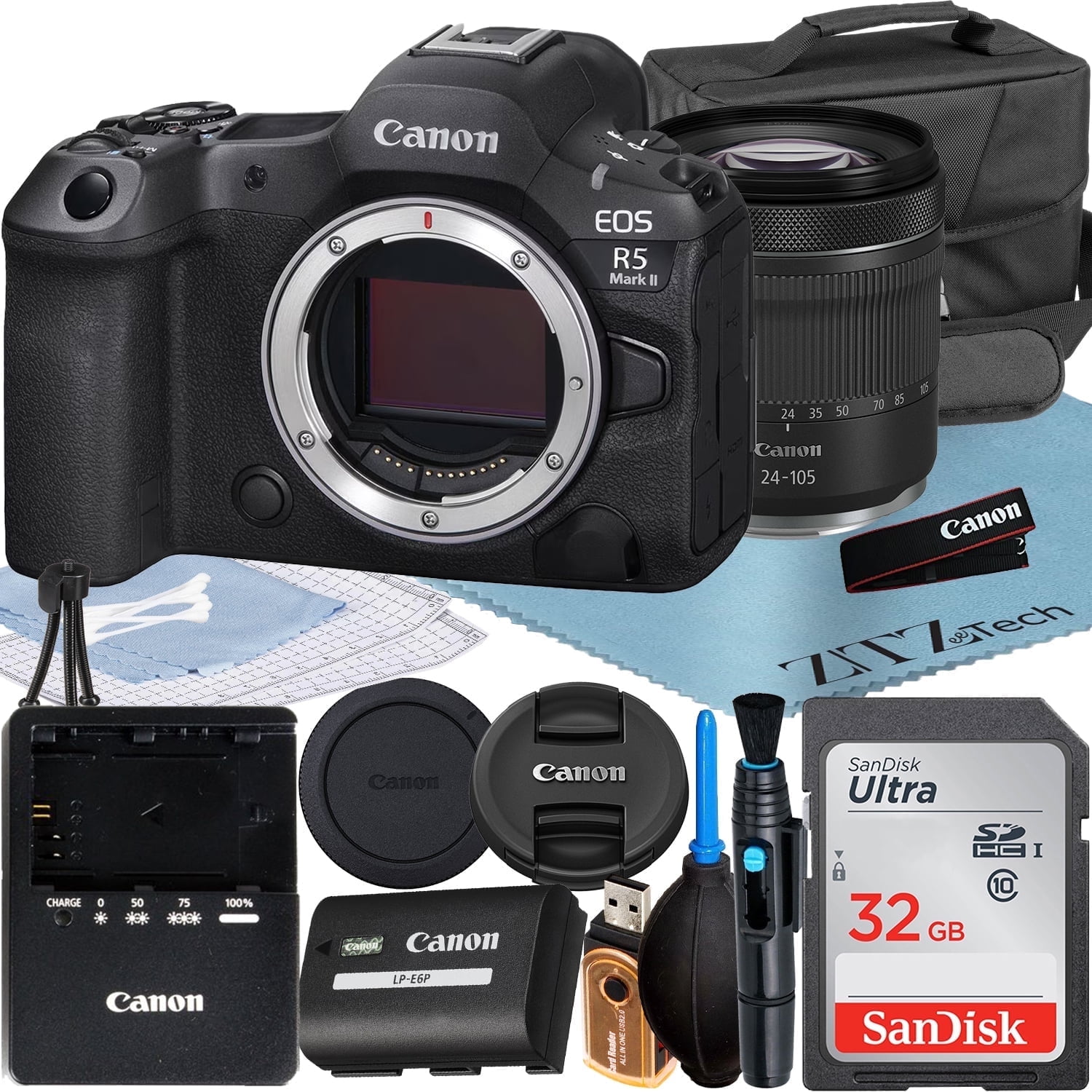 Canon EOS R5 Mark II Mirrorless Camera with RF 24-105mm Lens + 32GB Memory Card + Case + ZeeTech ...