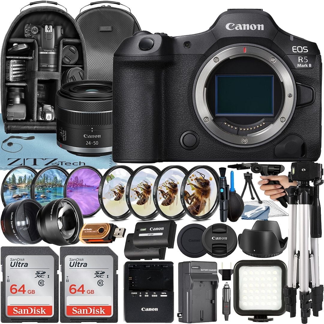 Canon EOS R5 Mark II Mirrorless Camera with RF 24-50mm Lens + Wideangle ...