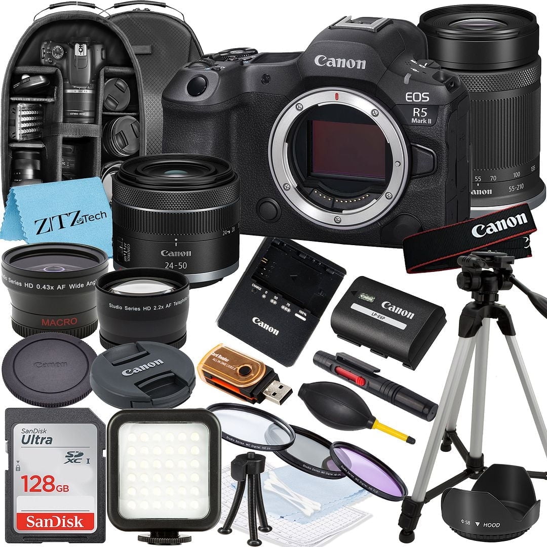 Canon EOS R5 Mark II Mirrorless Camera with RF 24-50mm, RF-S 55-210mm ...