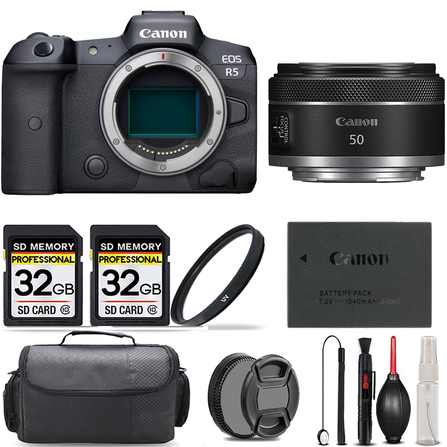 Canon EOS R5 Mirrorless Camera + 50mm f/1.8 STM Lens + UV Filter + 64GB ...