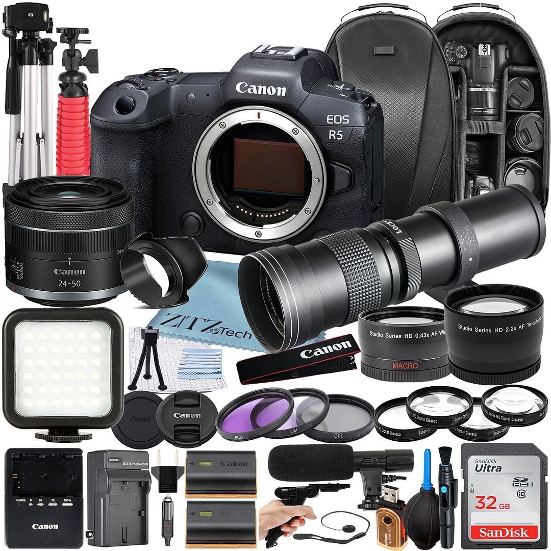 Canon EOS R5 Mirrorless Camera with RF 24-50mm + 420-800mm Super ...