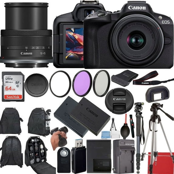 Canon EOS R50 4K Mirrorless Camera Bundle with RF-S 18-45mm Lens ...