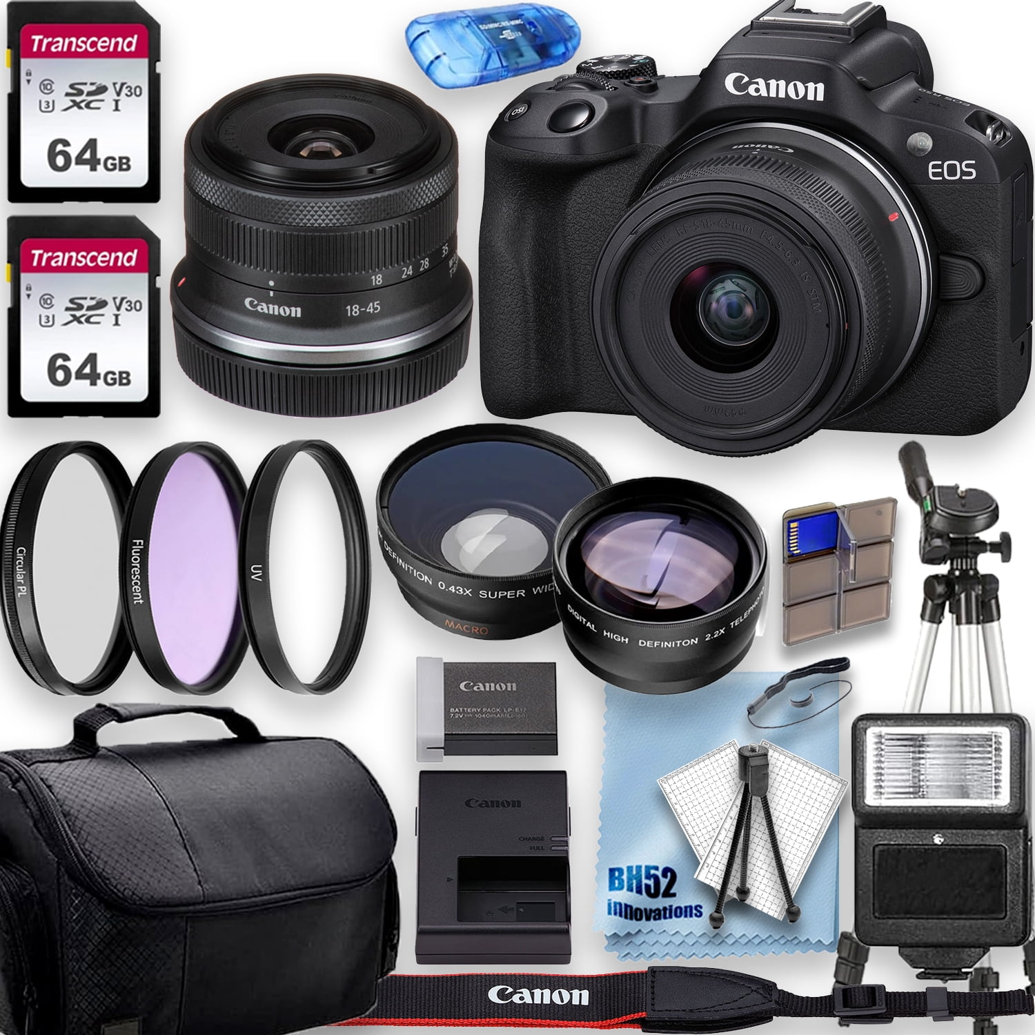 Canon EOS R50 4K Video Recording Mirrorless Camera with 18-45mm Lens, 2 ...