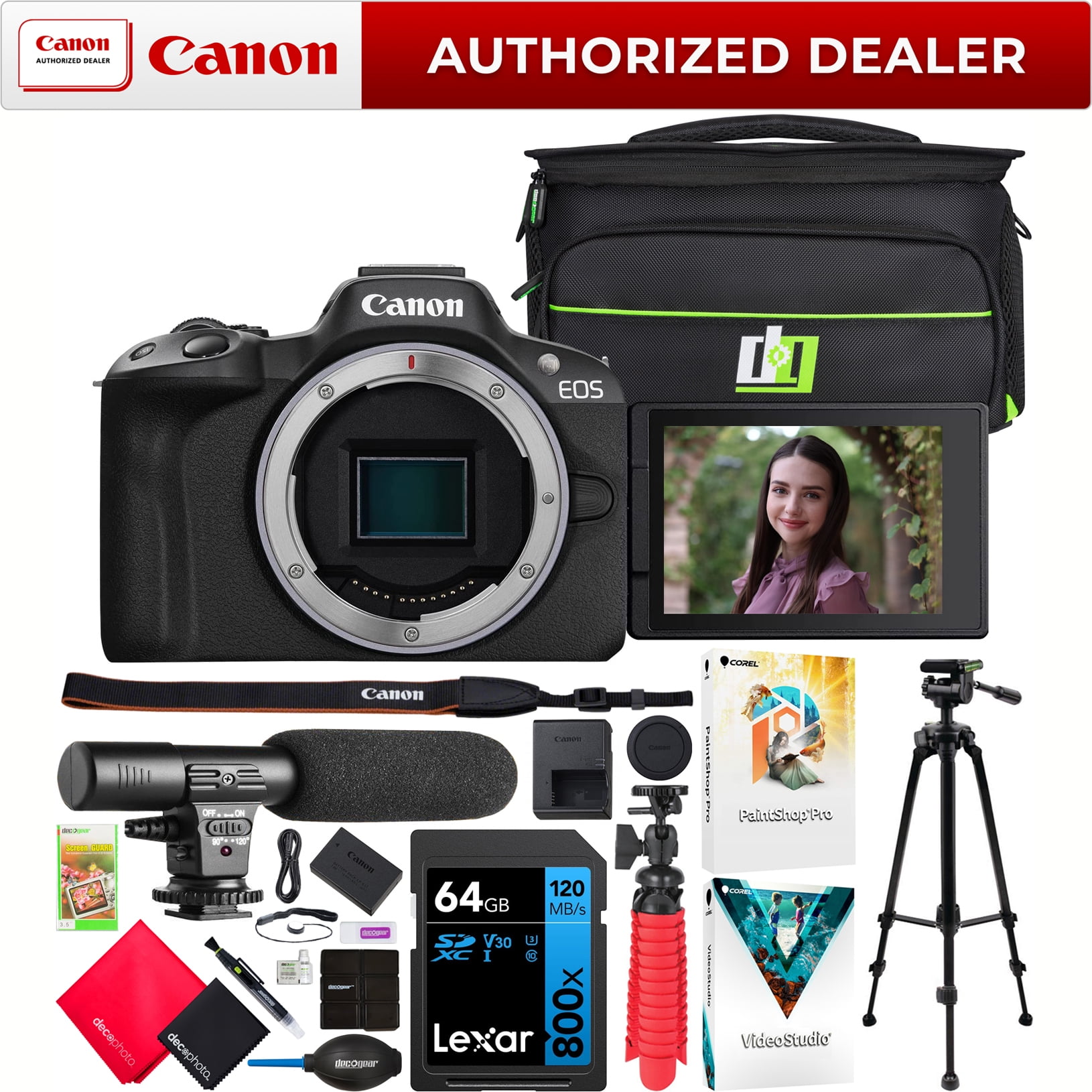 Canon EOS R50 Mirrorless Camera Body, Black Bundle with Deco Gear Bag ...