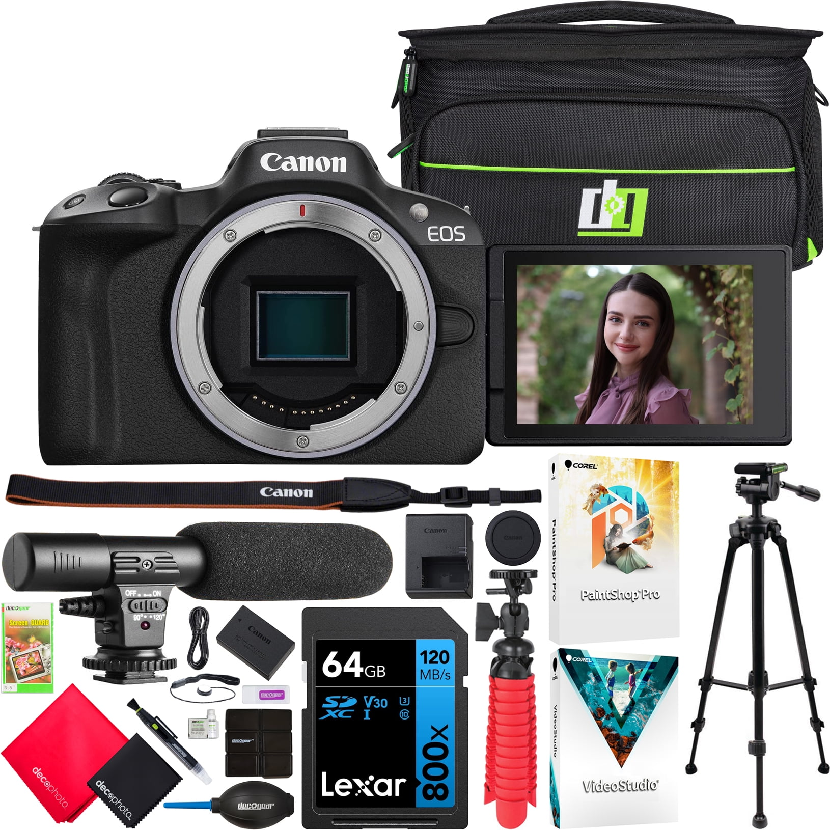 Canon EOS R50 Mirrorless Camera Body, Black Bundle with Deco Gear Bag ...