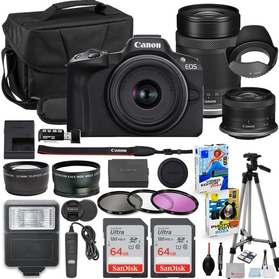 Canon EOS R50 Mirrorless Camera with 18-45mm & 55-210mm Lens Bundle ...