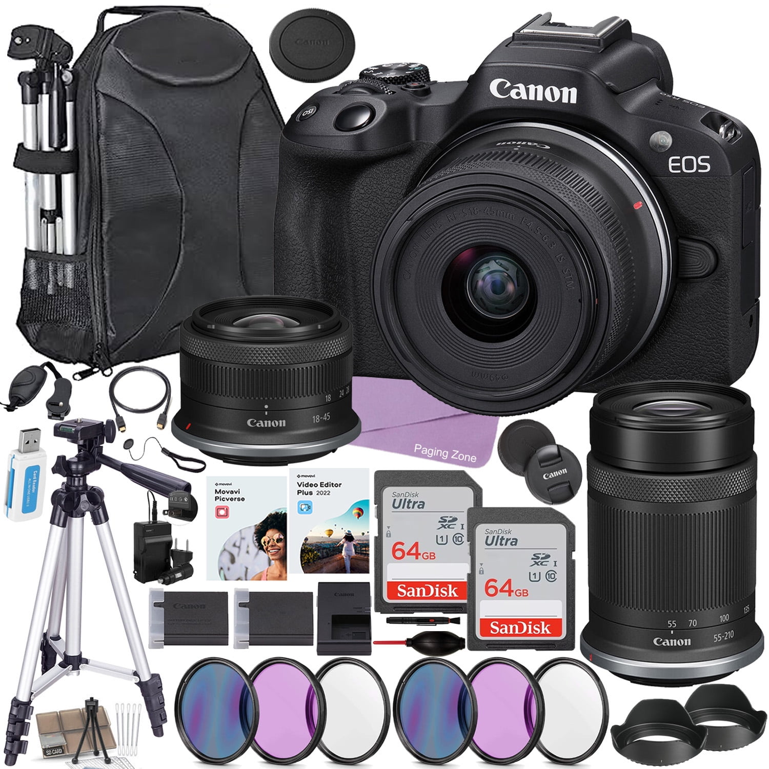 Canon EOS R50 Mirrorless Camera Bundle: 18-45mm & 55-210mm Lens, 128GB ...