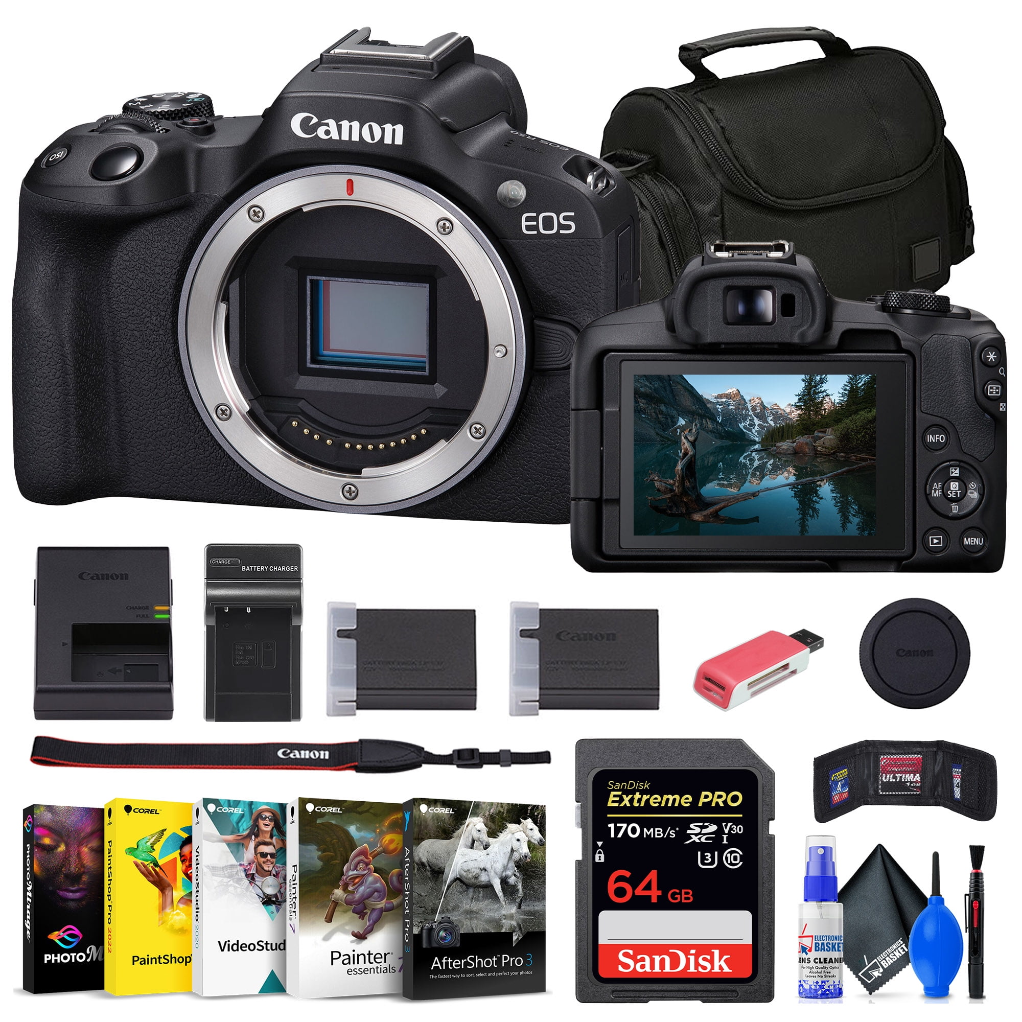 Canon EOS R50 Mirrorless Camera (Black) (5811C002) + 64GB Memory Card ...