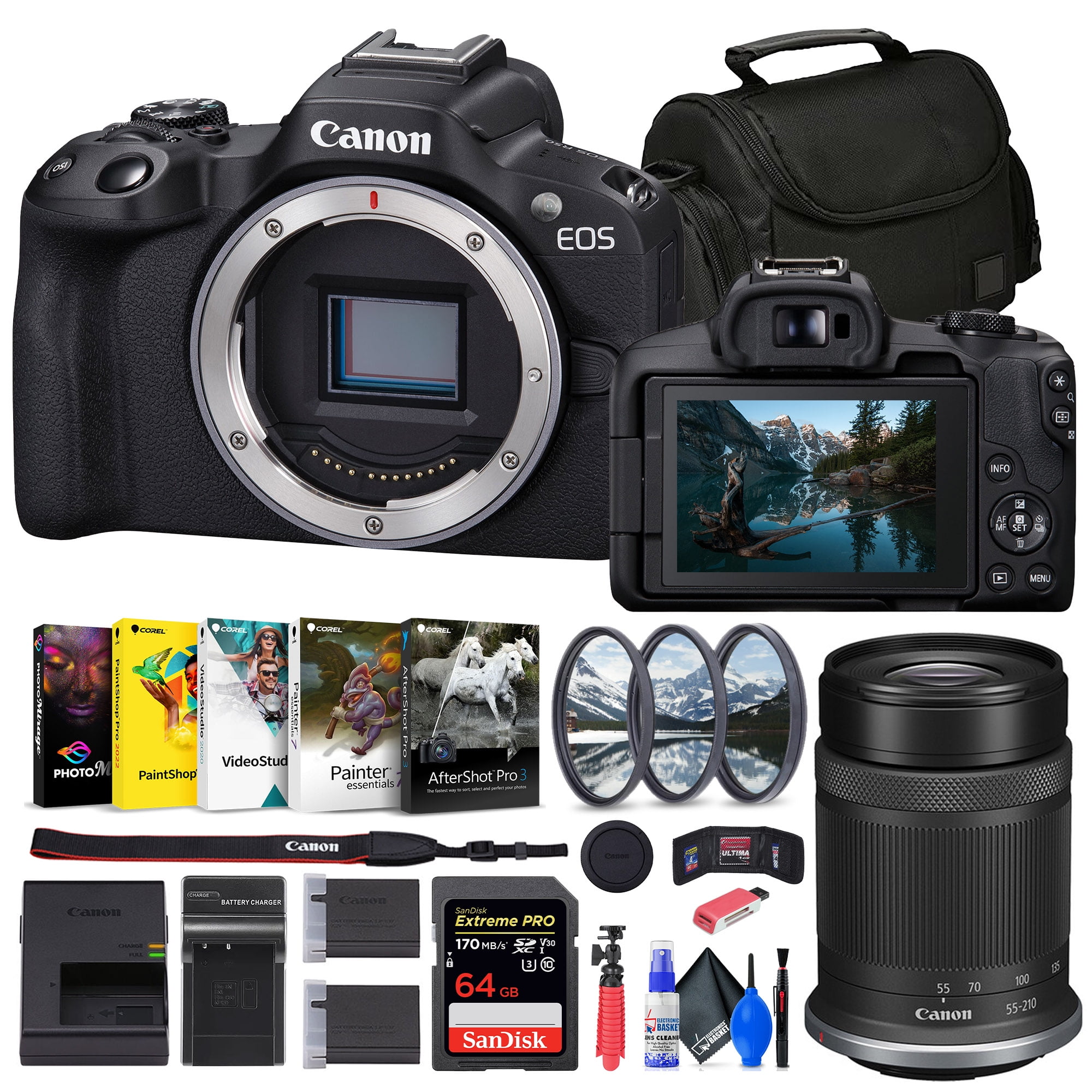 Canon EOS R50 Mirrorless Camera (Black) (5811C002) + Canon RF-S 55 ...