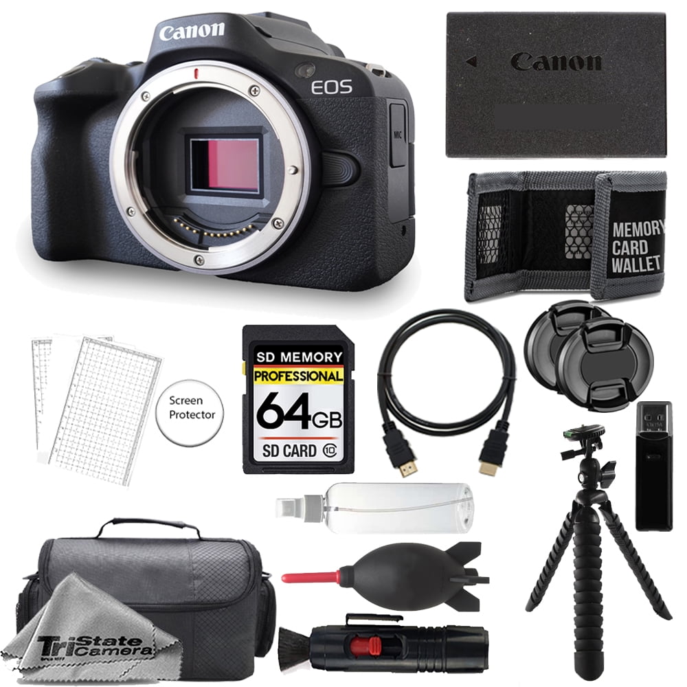 Canon EOS R50 (Body) + 64GB + Extra Battery+ Tripod- Accessory Kit ...
