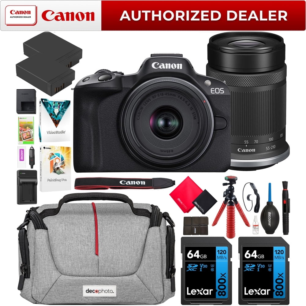 Canon EOS R50 Mirrorless Camera with 18-45mm and 55-210mm Lens Kit, 2 ...