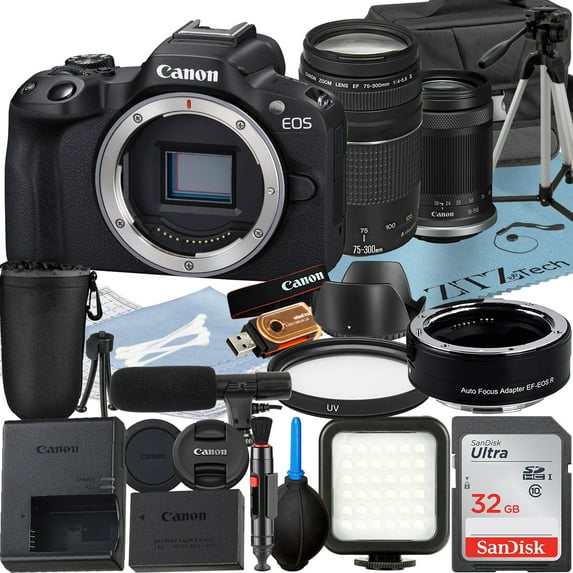 Canon EOS R50 Mirrorless Camera with RF-S 18-150mm + EF 75-300mm Lens ...