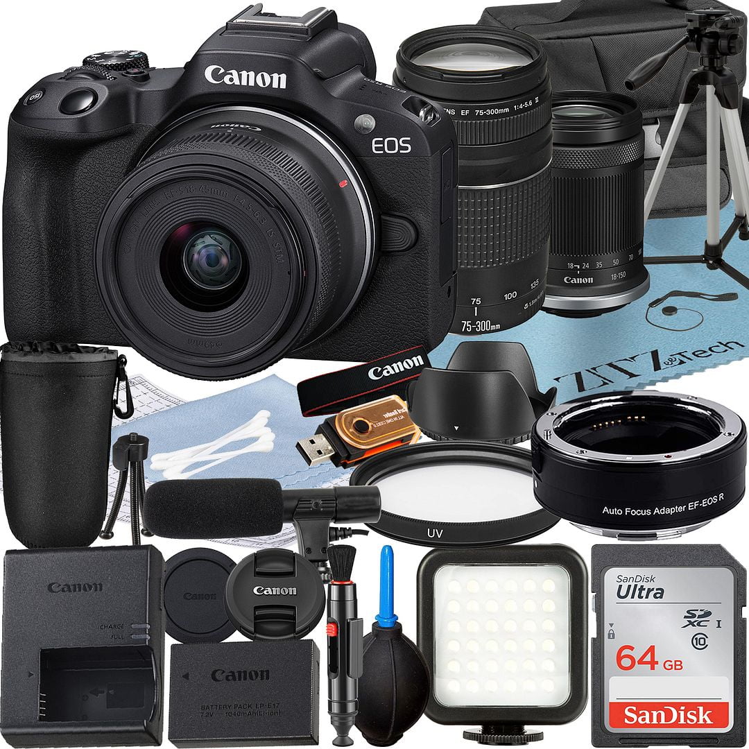 Canon EOS R50 Camera Bundle with 18-150mm & 75-300mm Lens, Adapter ...