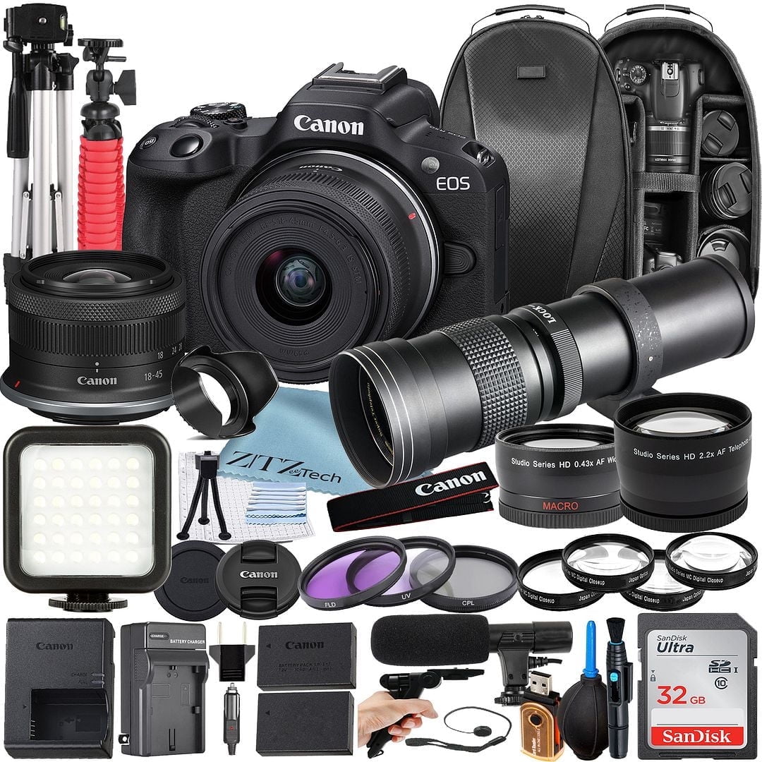 Canon EOS R50 Mirrorless Camera with RF-S 18-45mm + 420-800mm Super ...