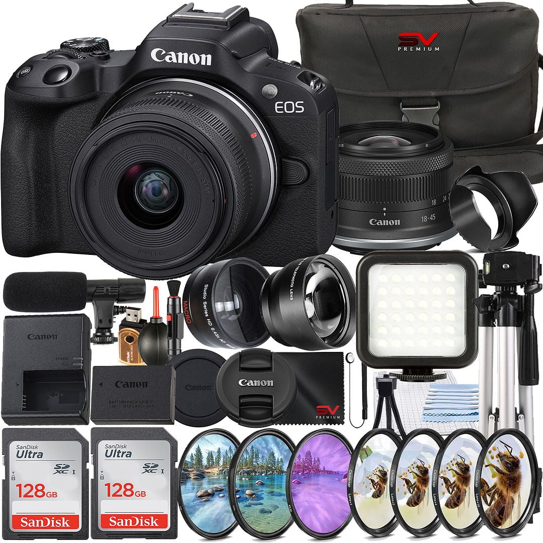 Canon EOS R50 Camera, 24.2MP, 4K Video, 18-45mm Lens, 2x128GB Card ...