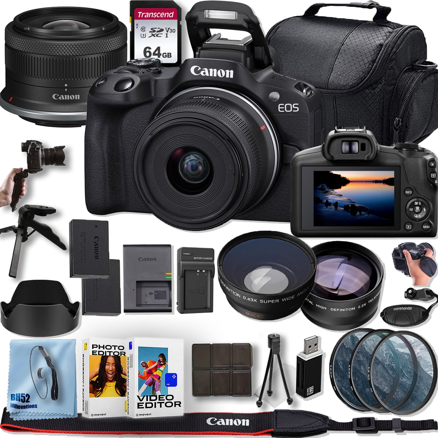 Canon EOS R50 Mirrorless Camera, 18-45mm Lens, Tripod, 64GB Card ...