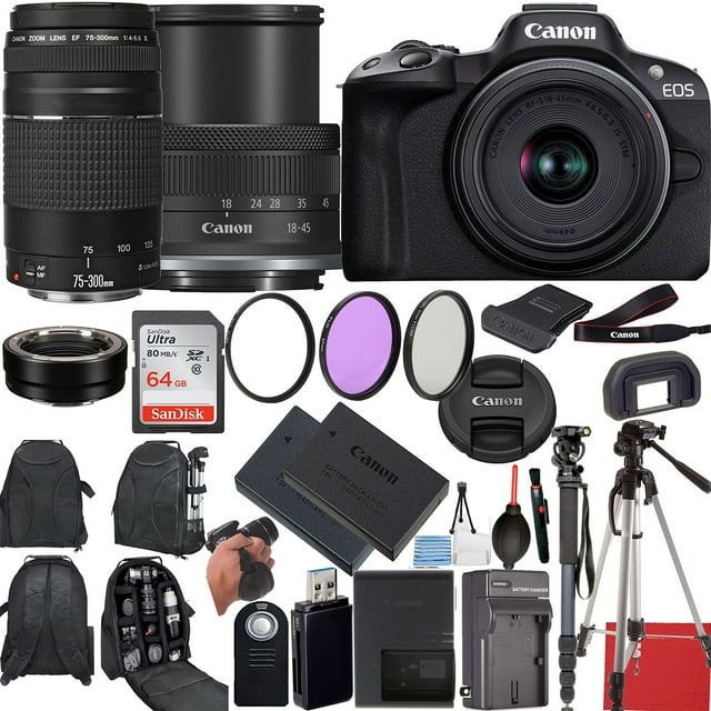 Canon EOS R50 Mirrorless Camera with 18-45mm and 75-300mm Lenses ...
