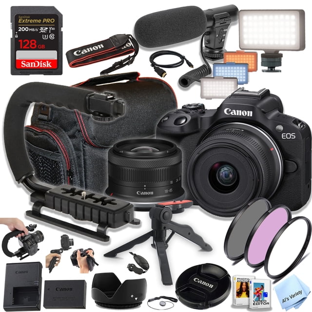 Canon EOS R50 Mirrorless Camera with 18-45mm Lens, 128GB Extreme SD ...