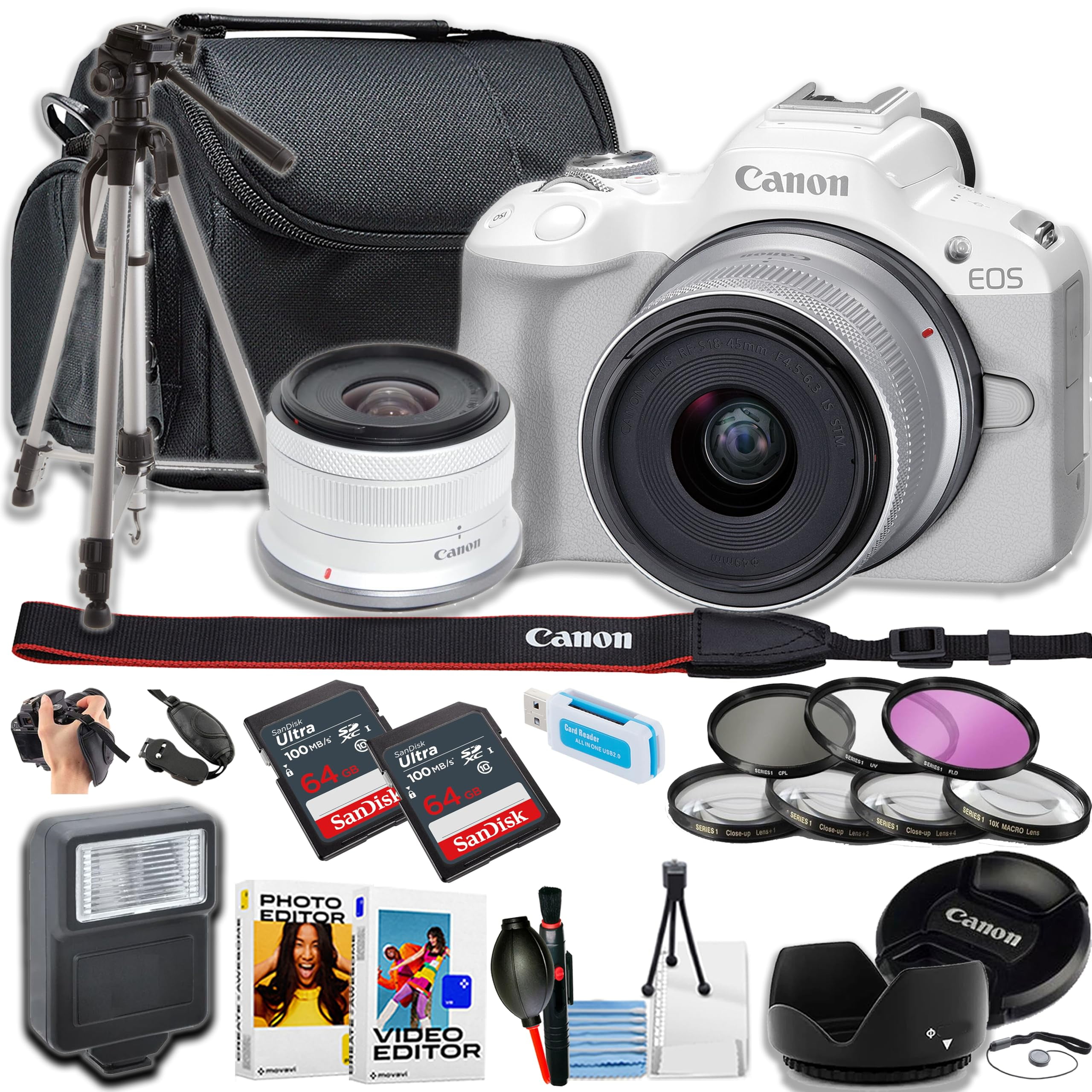 Canon EOS R50 Mirrorless Camera with 18-45mm Lens + 128GB Memory ...
