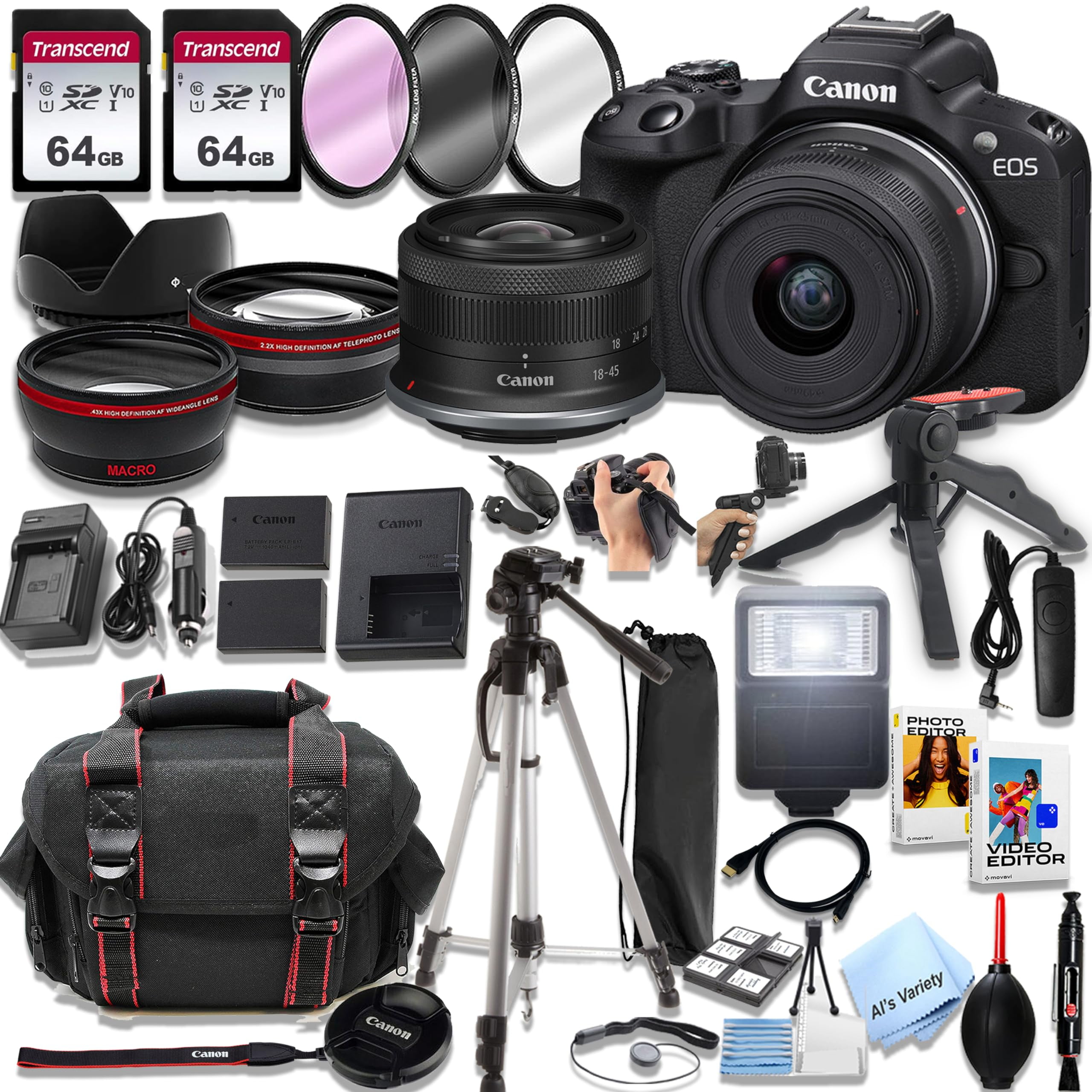 Canon EOS R50 Mirrorless Camera with 18-45mm Lens + 128GB SD Card and ...