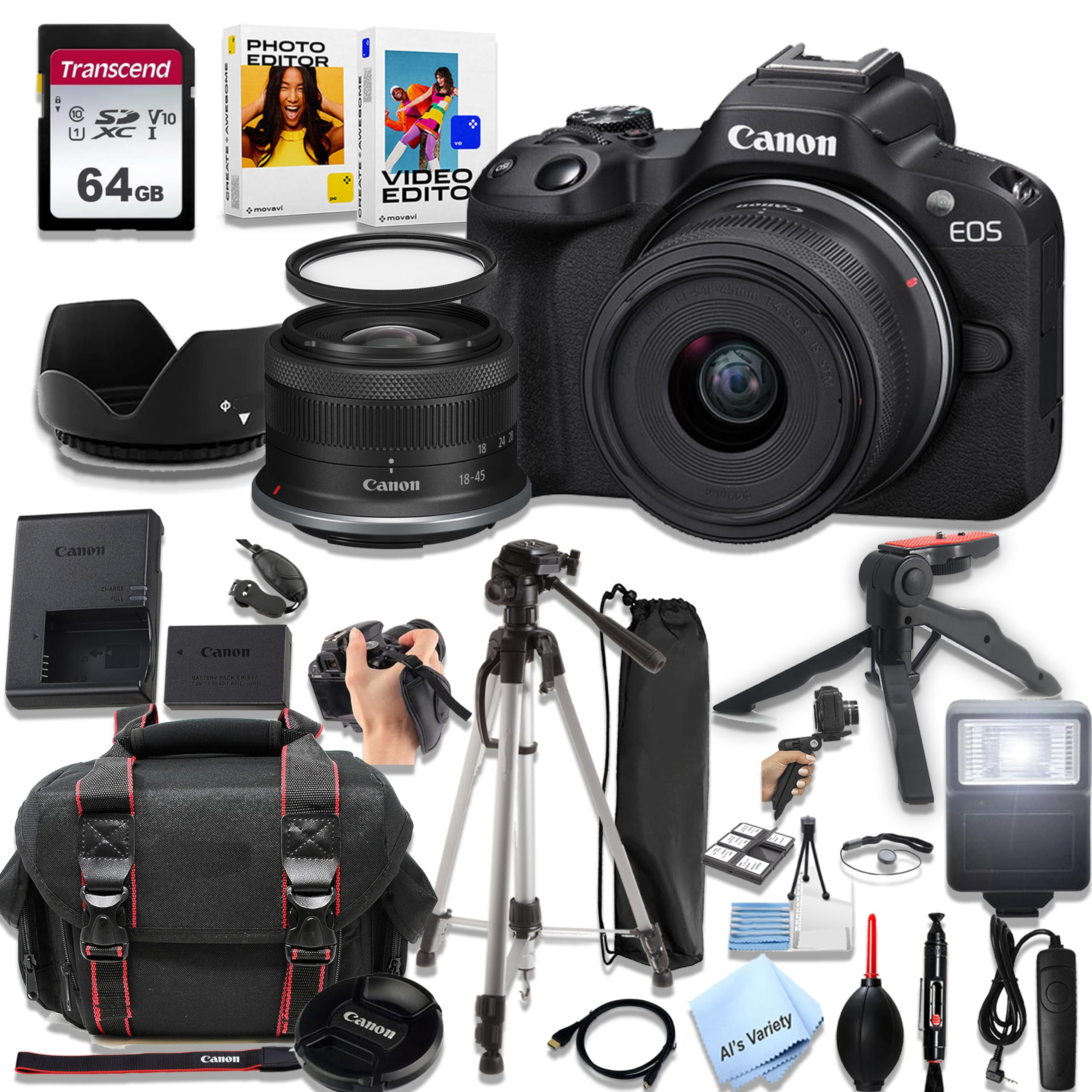 Canon EOS R50 Mirrorless Camera with 18-45mm Lens + 64GB SD Card and ...