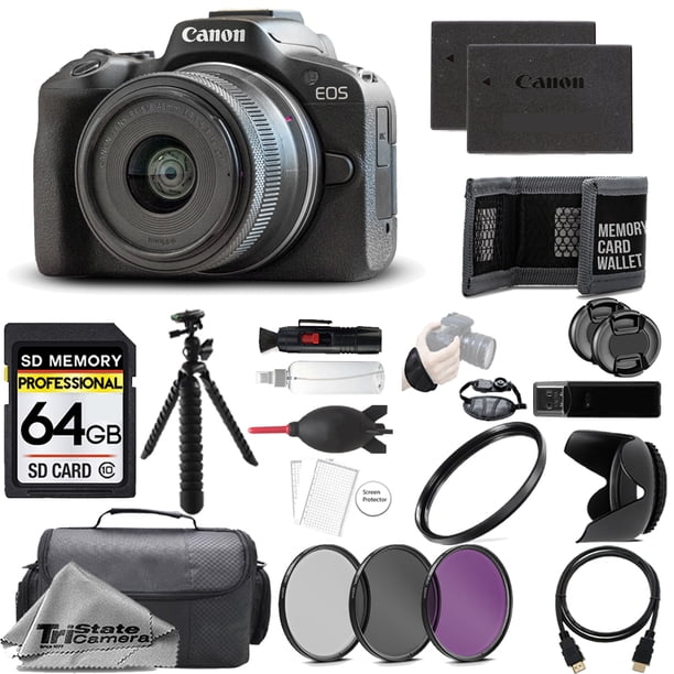 Canon EOS R50 Mirrorless Camera with 18-45mm Lens (Black) + 64GB ...