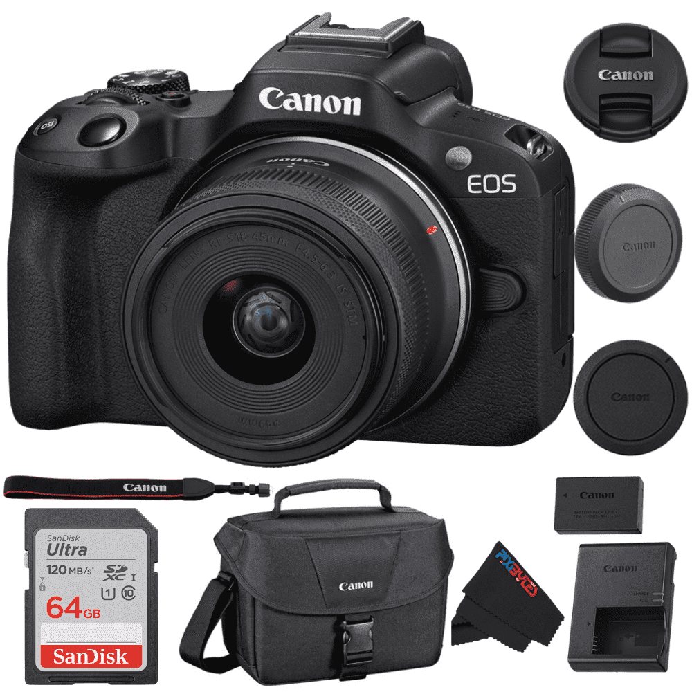 Pixi-Bytes EOS R50 Mirrorless Camera with 18-45mm Lens + 32GB SD Memory ...